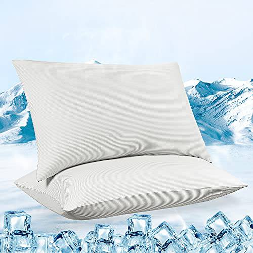 2-Pack Cooling Pillowcases – Premium Silky White Stripes, Arc-Chill Te